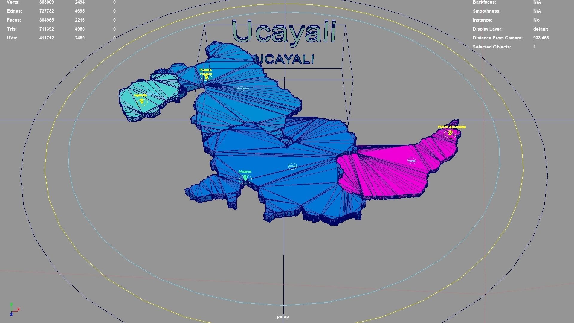 Ucayali Peru map region geography political geographic 3D model rigged ...