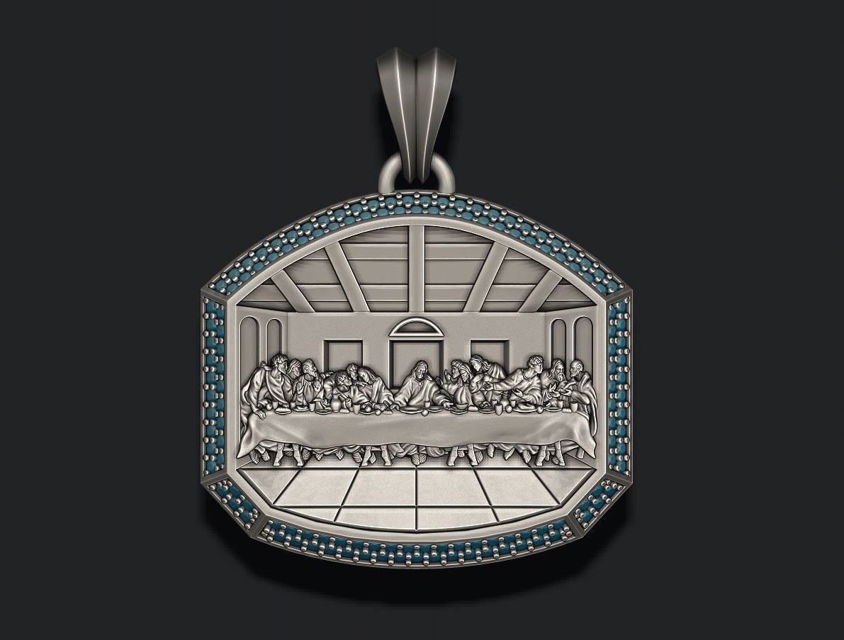 Last Supper Pendant Basrelief With Gems 3D model 3D printable | CGTrader
