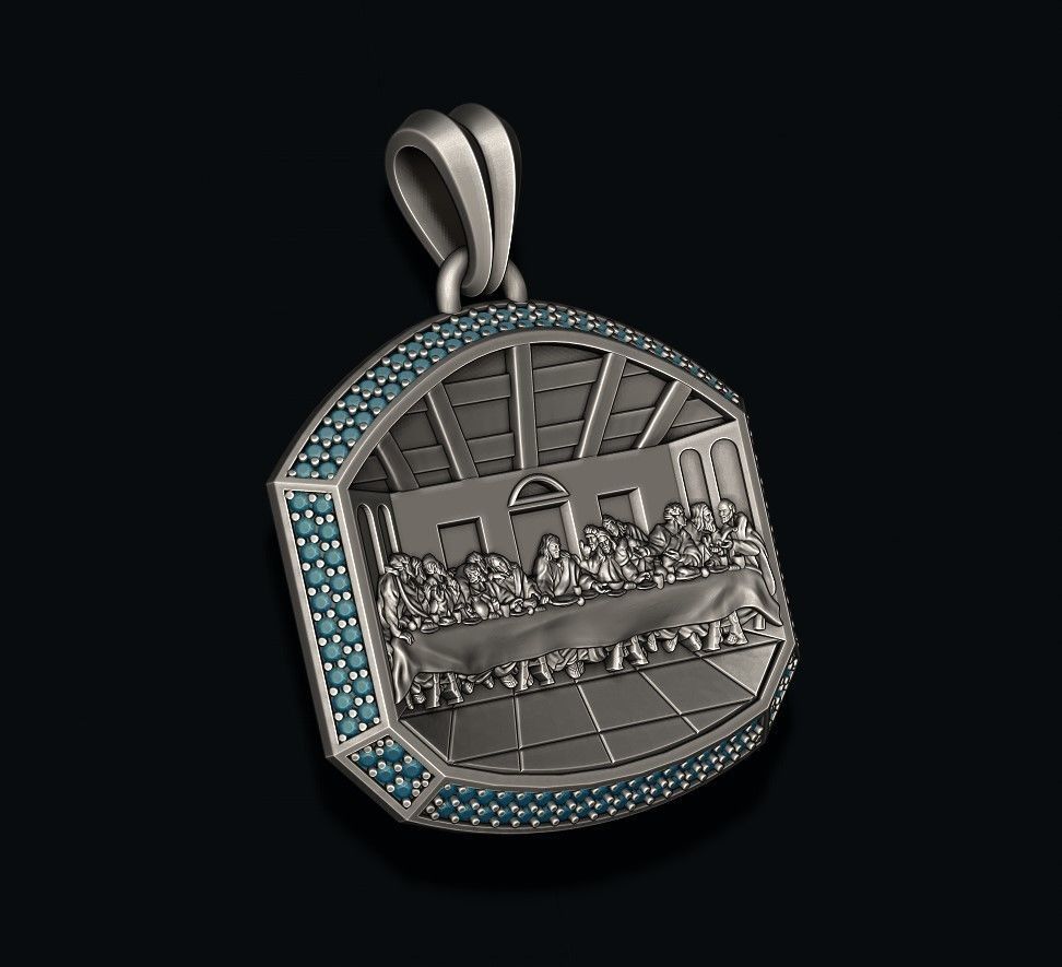 Last Supper Pendant Basrelief With Gems 3D model 3D printable | CGTrader