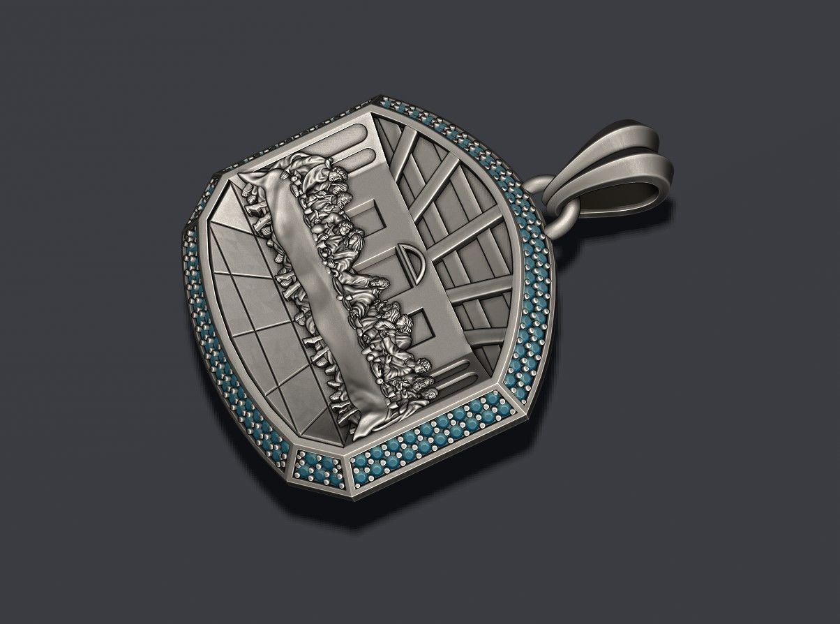 Last Supper Pendant Basrelief With Gems 3D model 3D printable | CGTrader