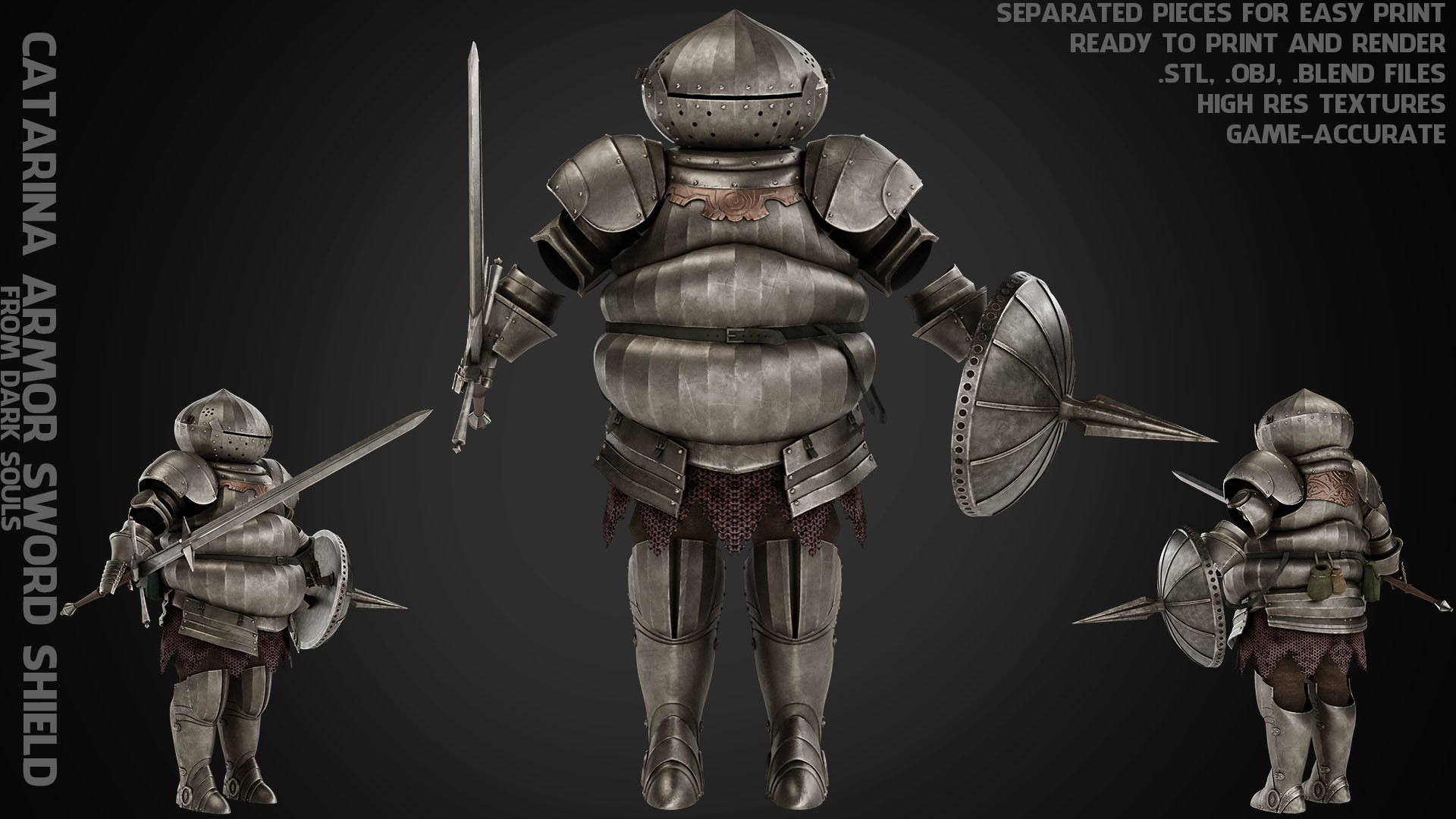 Siegmeyer of Catarina Armor with Sword and Shield for Cosplay 3D Model ...