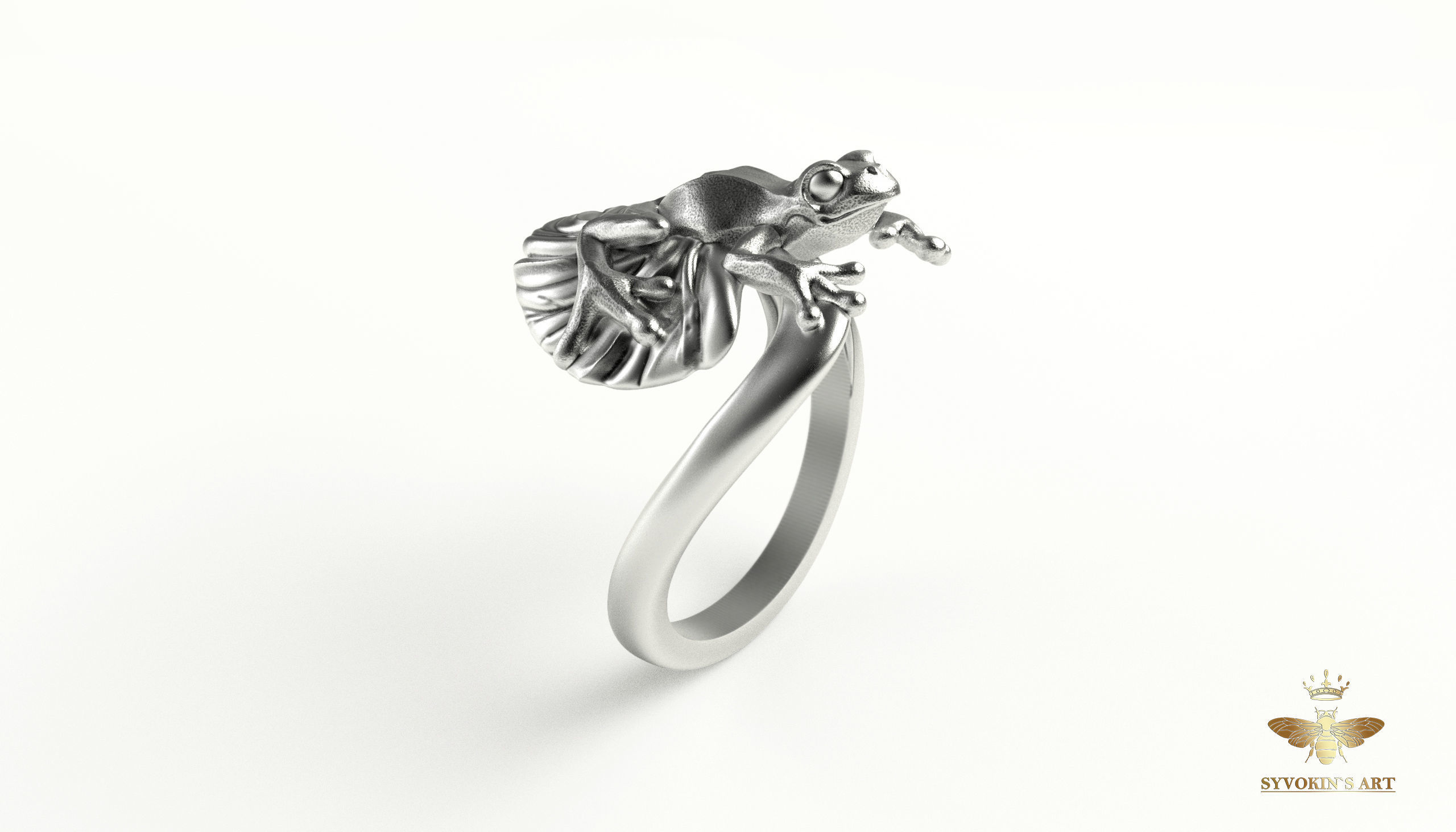 Frog on a leaf ring organic 3D model 3D printable | CGTrader