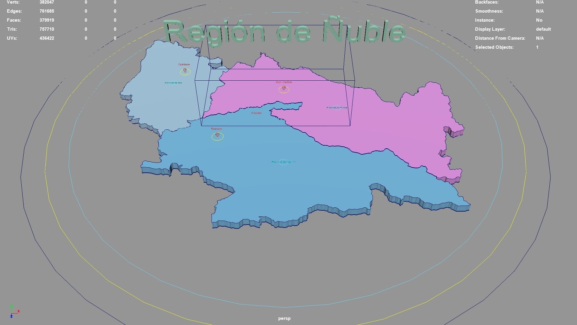 Region de Nuble Chile map region geography political geographic 3D ...
