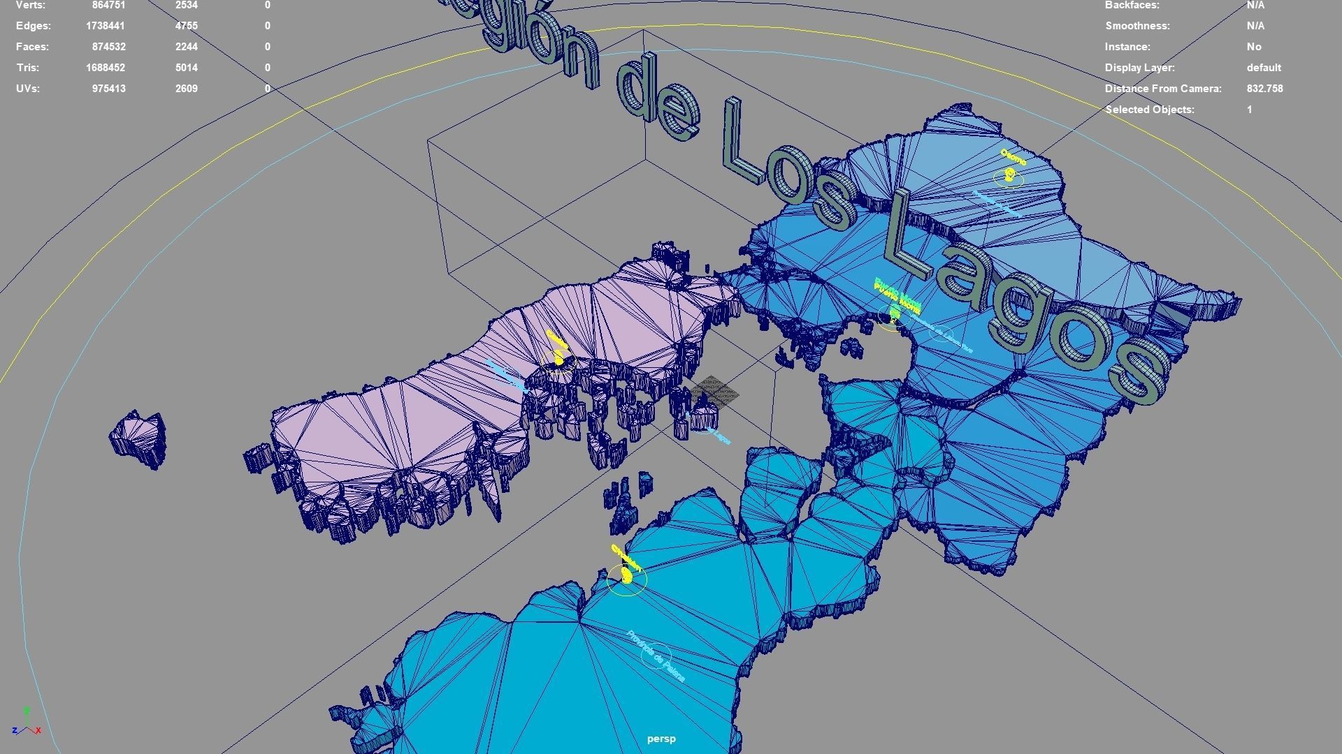 Region de Los Lagos Chile map region geography political 3D model ...