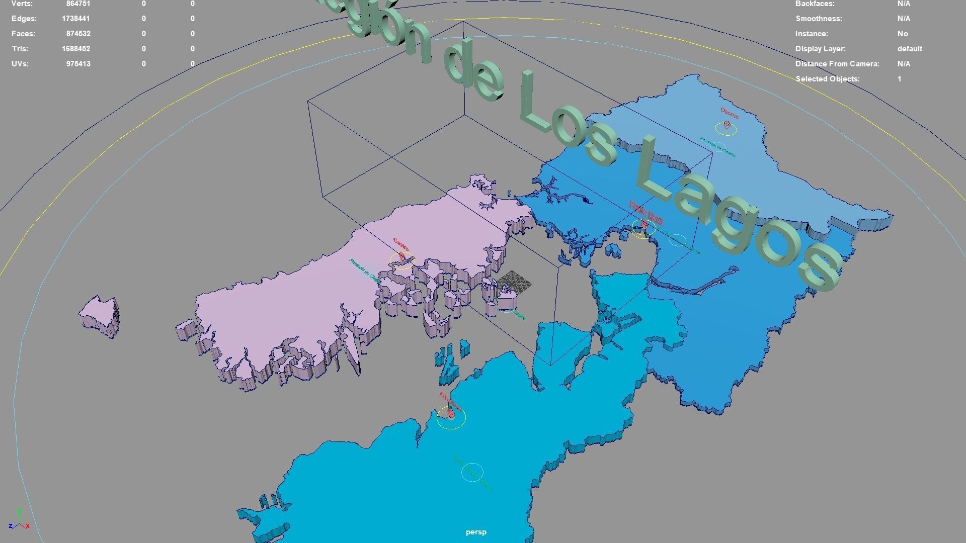 Region de Los Lagos Chile map region geography political 3D model ...