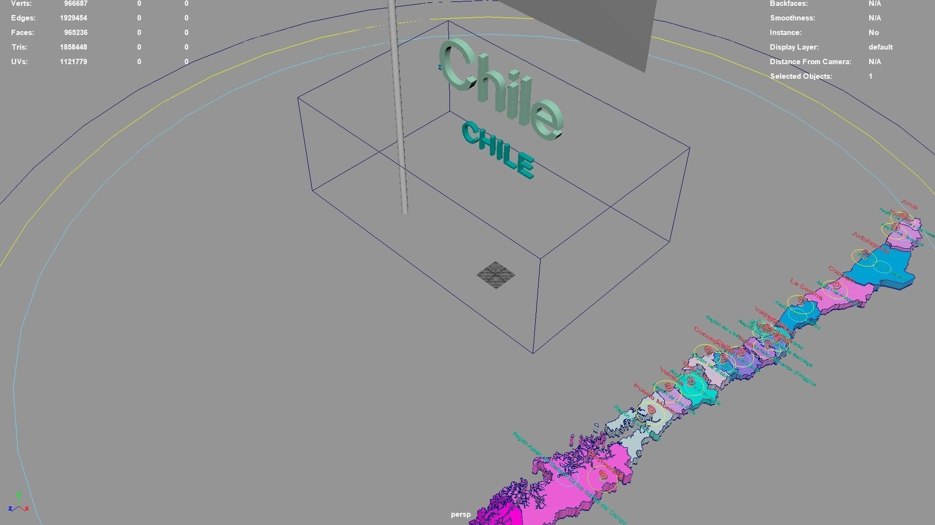 Chile map region geography political geographic administrative 3D model ...