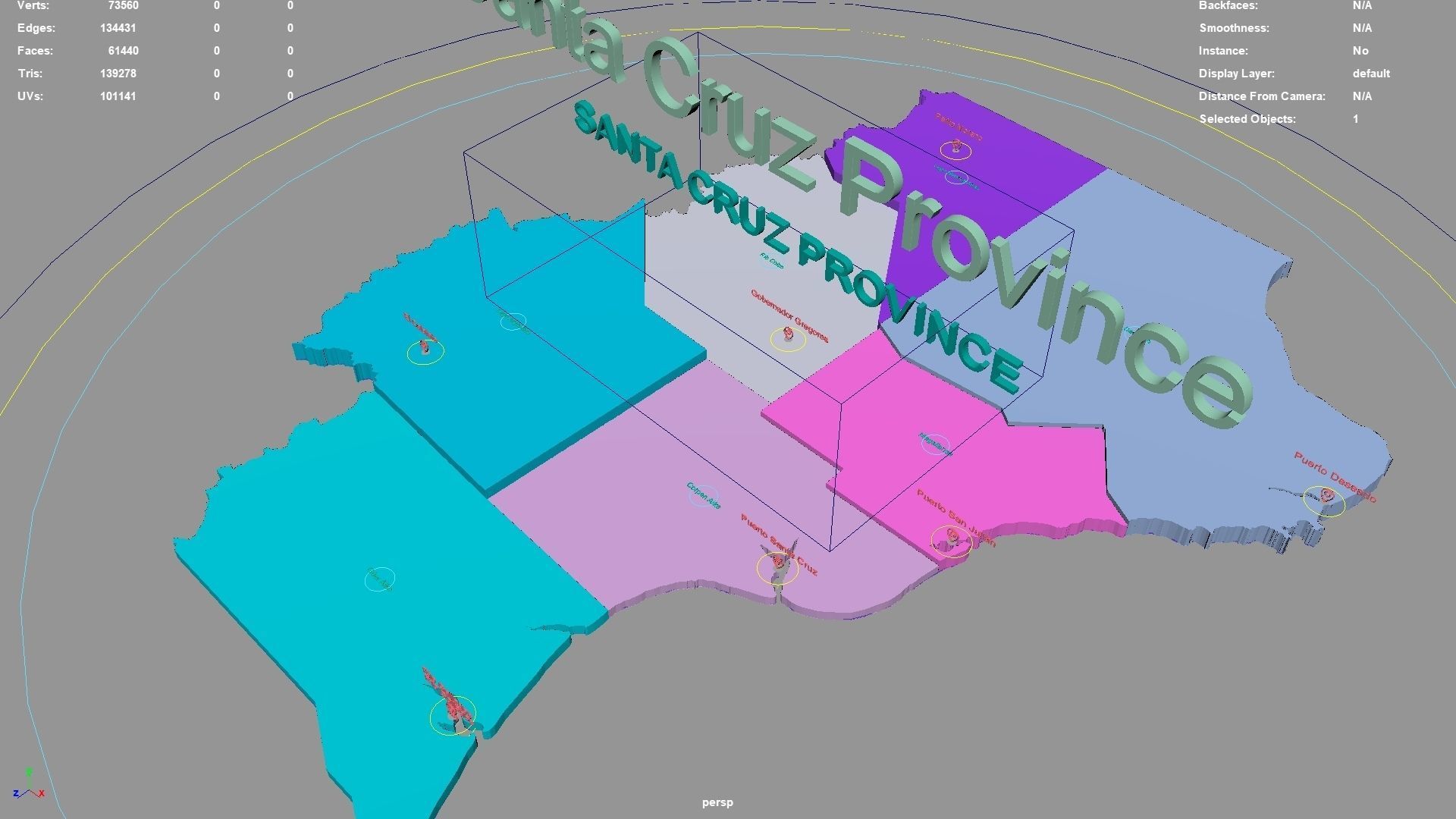 Santa Cruz Province Argentina map region geography political 3D model ...