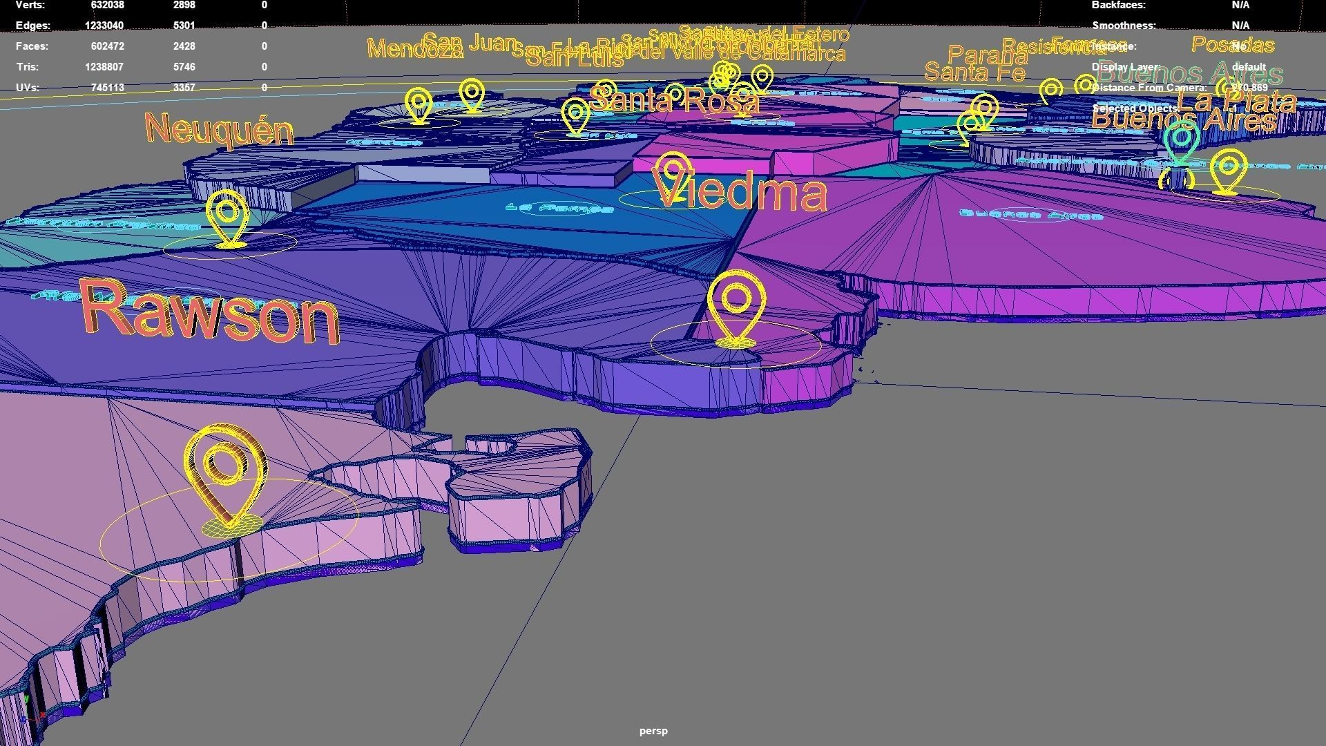 Argentina map region geography political geographic 3D model rigged ...