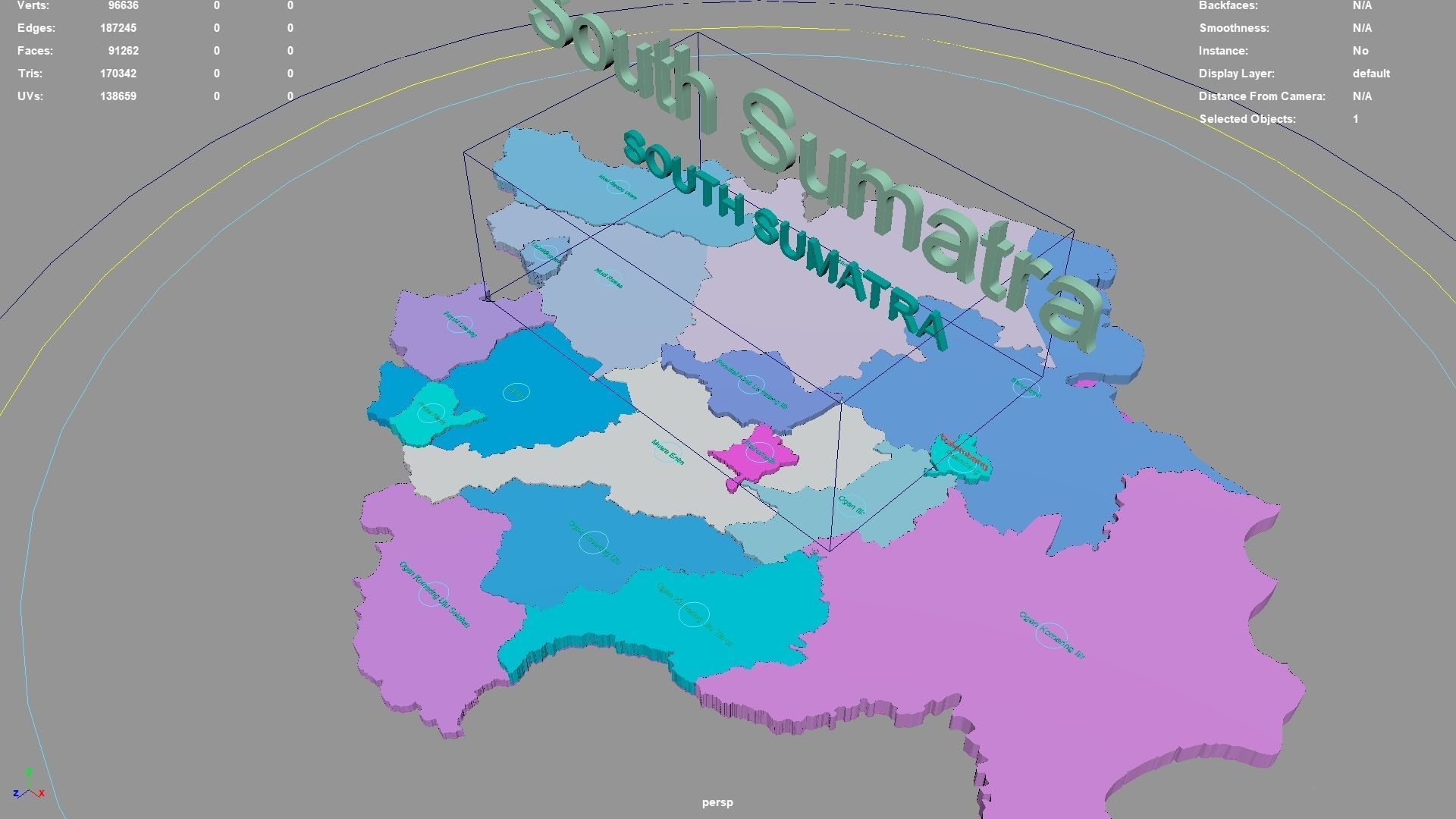 South Sumatra Sumatra Indonesia map region geography political 3D model ...