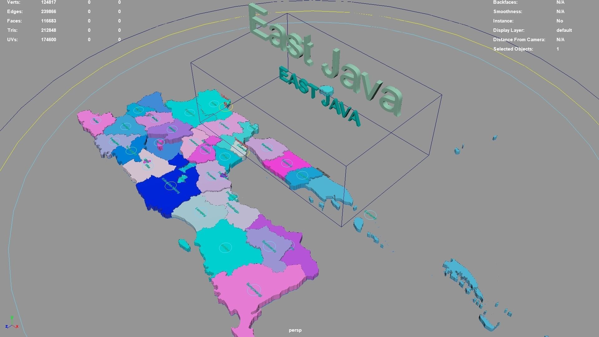 East Java Java Indonesia map region geography political 3D model rigged ...