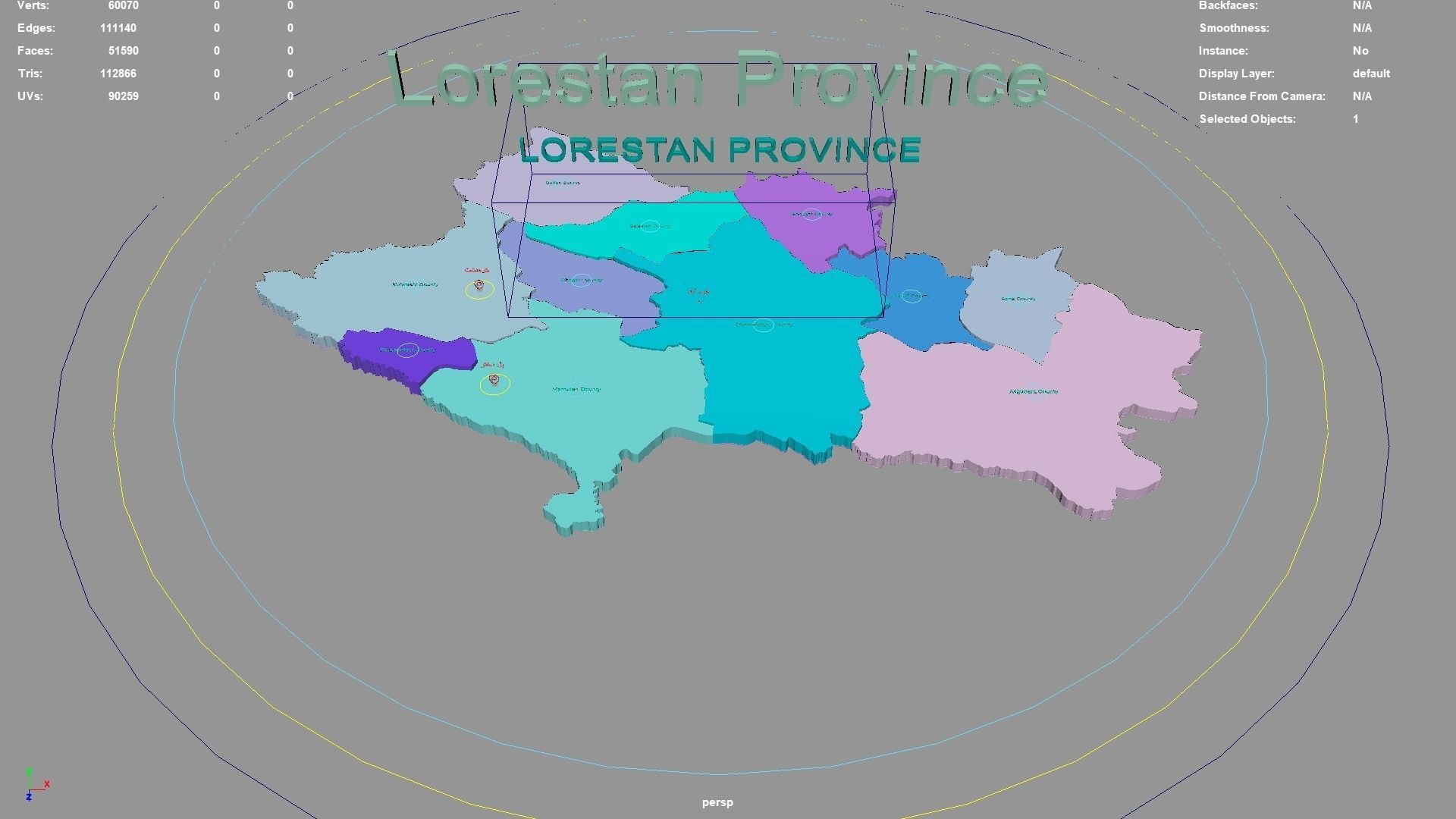 Lorestan Province Iran map region geography political 3D model rigged ...