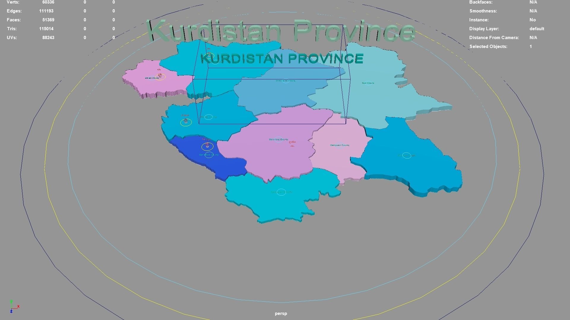 Kurdistan Province Iran map region geography political 3D model rigged ...