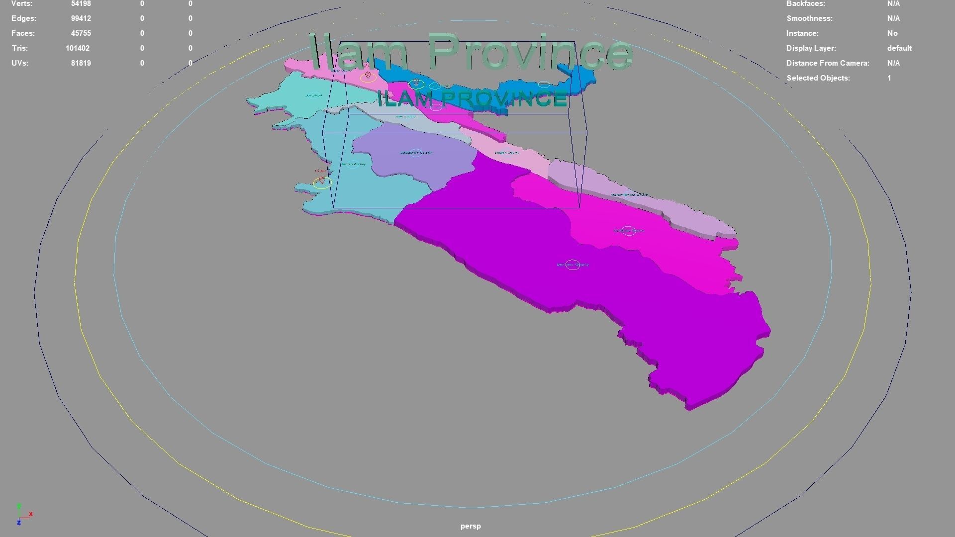 Ilam Province Iran map region geography political geographic 3D model ...
