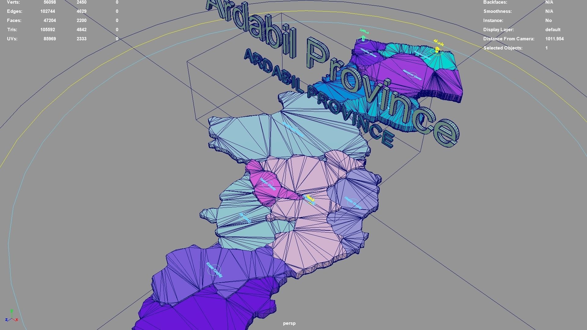 Ardabil Province Iran map region geography political geographic 3D ...