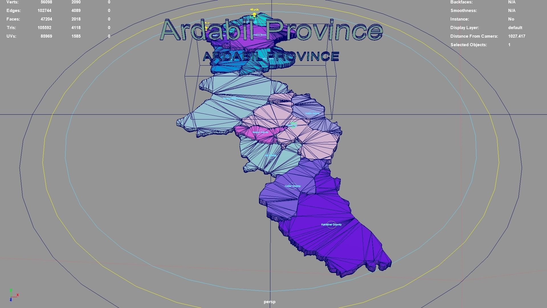 Ardabil Province Iran map region geography political geographic 3D ...