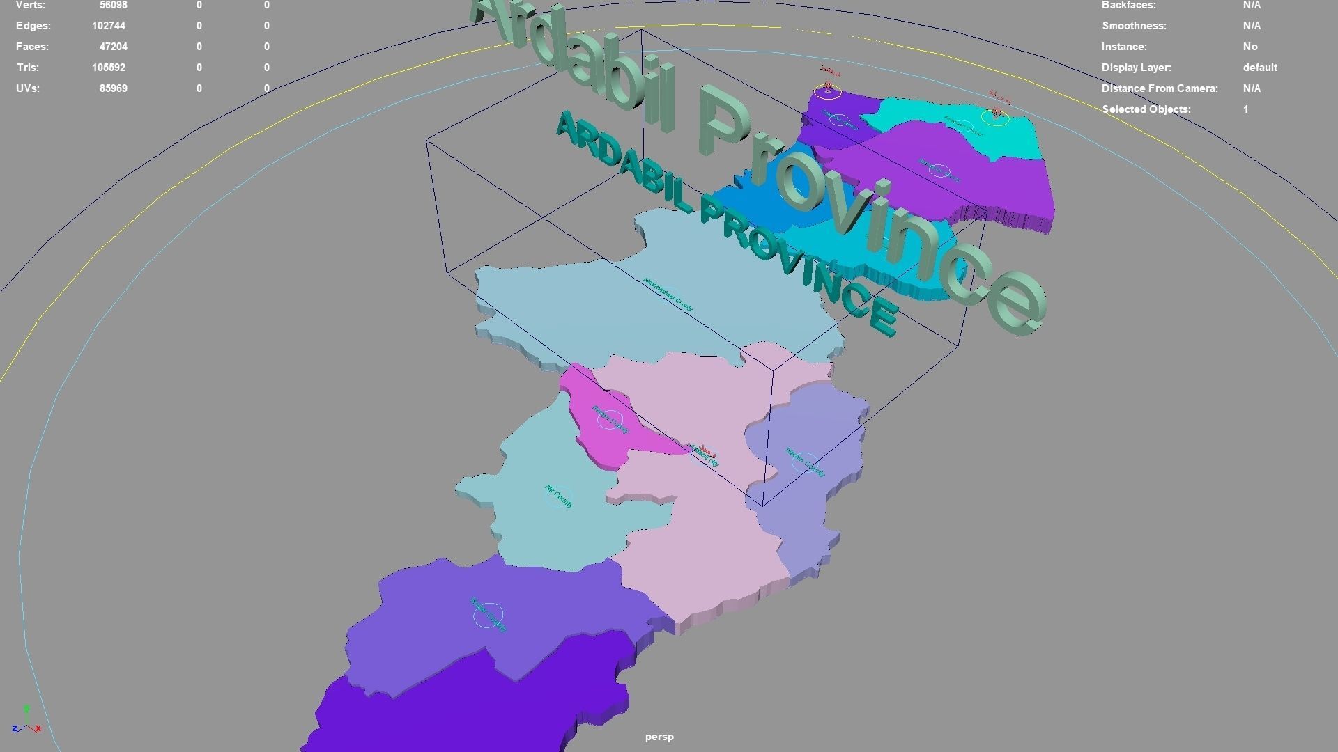 Ardabil Province Iran map region geography political geographic 3D ...