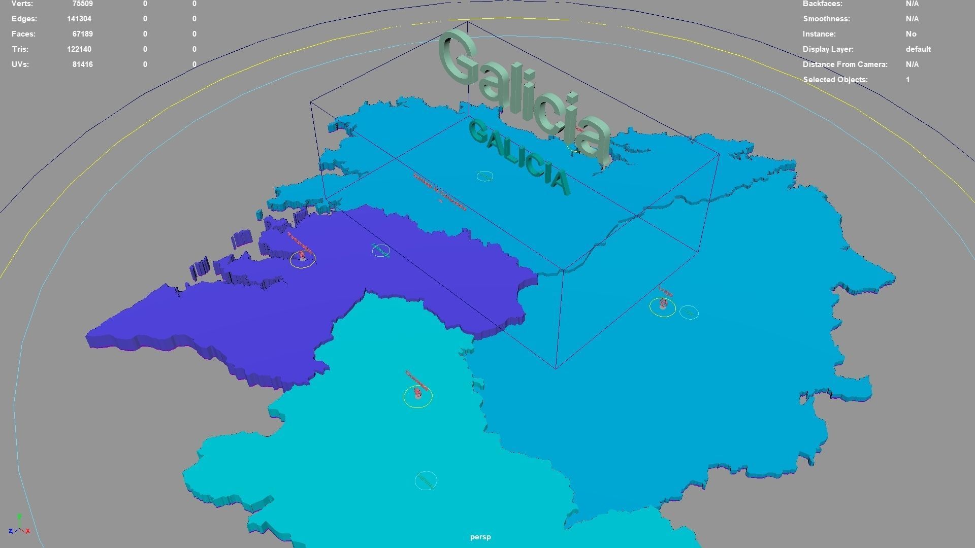 Galicia Spain map region geography political geographic 3D model rigged ...