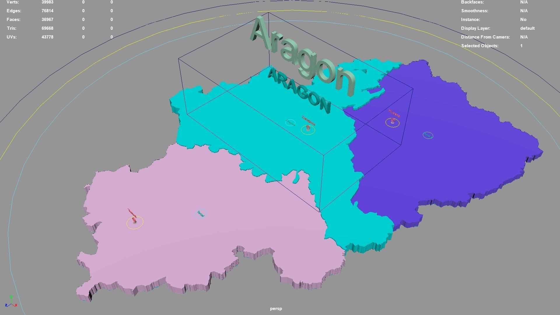 Aragon Spain map region geography political geographic 3D model rigged ...