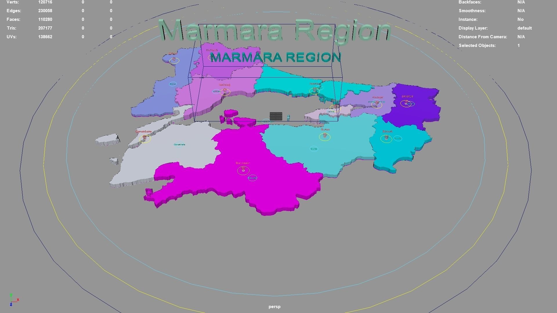 Marmara Region Turkey map region geography political geographic 3D ...