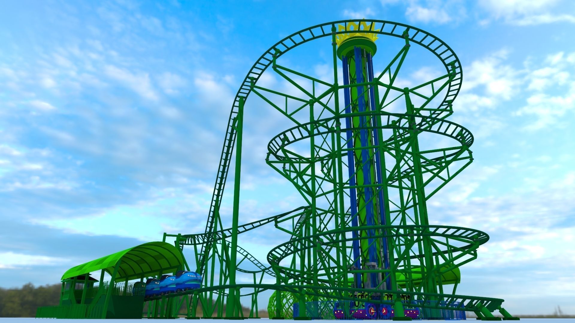 3D model Roller Coaster Drop Tower Rides VR / AR / low-poly | CGTrader