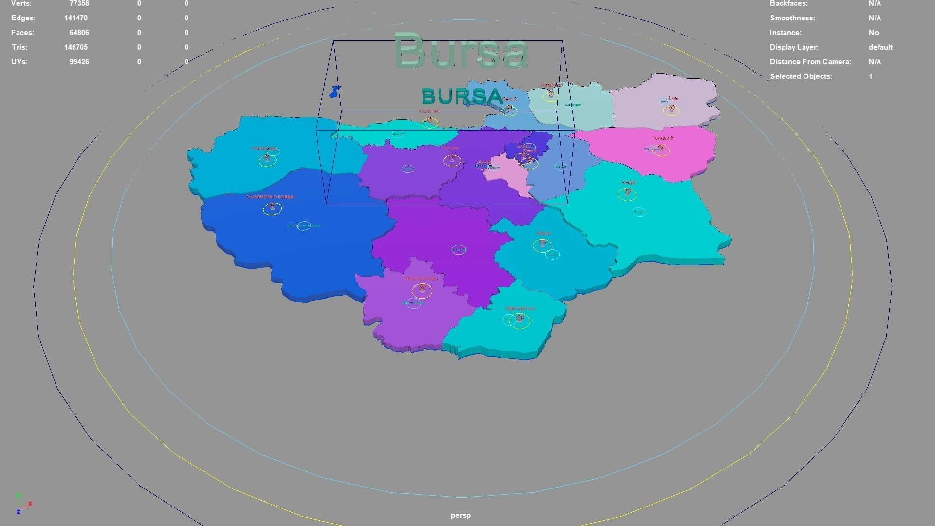 Bursa Marmara Region Turkey map region geography political 3D model ...