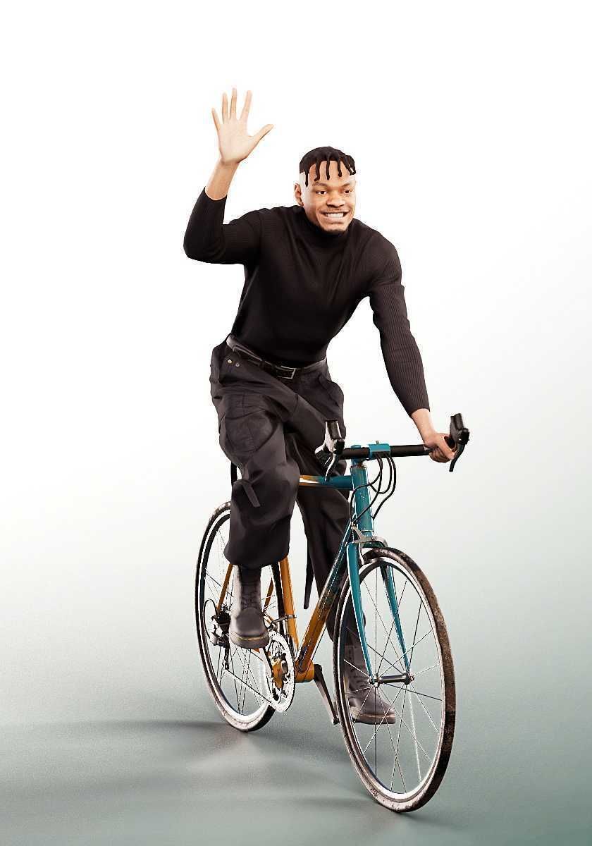3D model Blake 12250 - Young Black Man Riding Bike Waving VR / AR / low ...