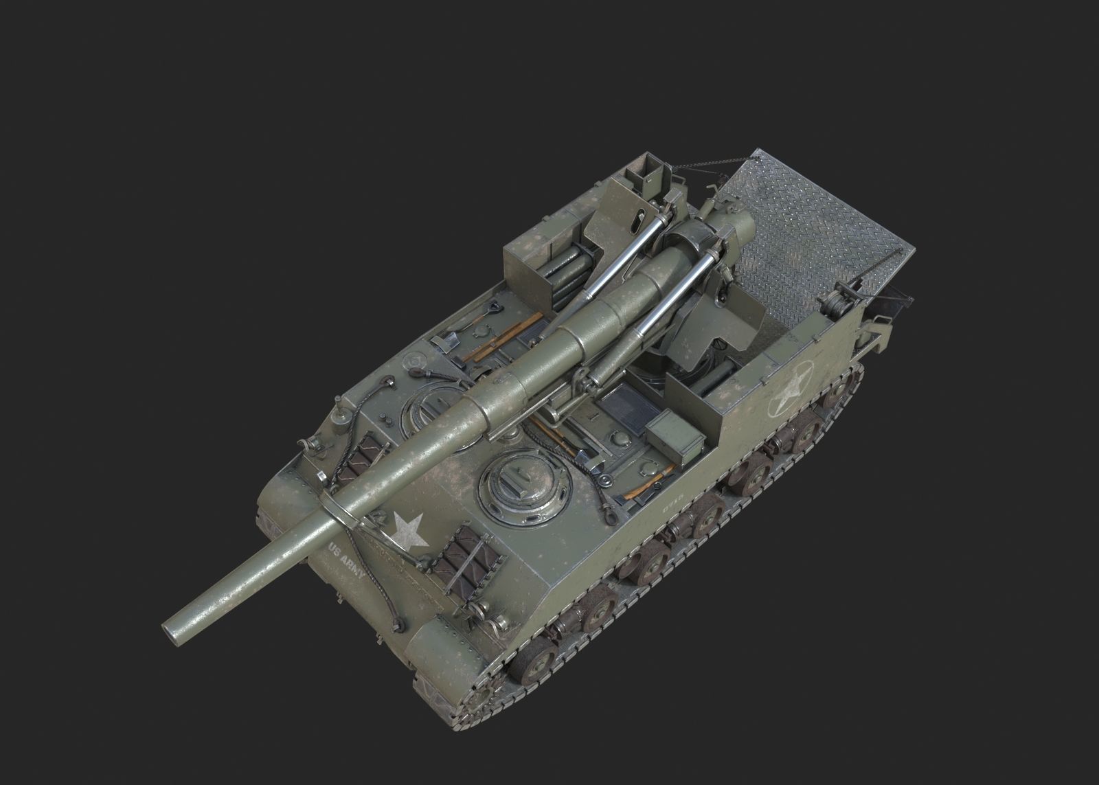 3D model US Army M40 Big Shot Long Tom 155mm self-propelled howitzer VR / AR / low-poly | CGTrader