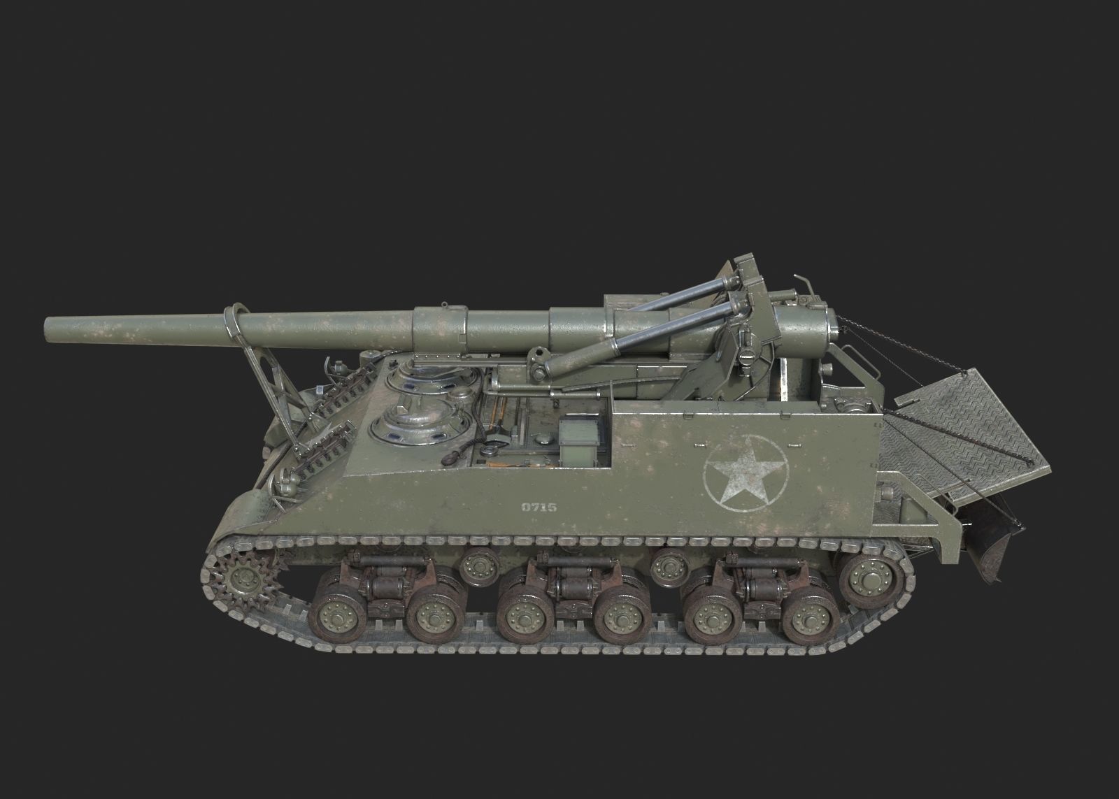 3D model US Army M40 Big Shot Long Tom 155mm self-propelled howitzer VR / AR / low-poly | CGTrader