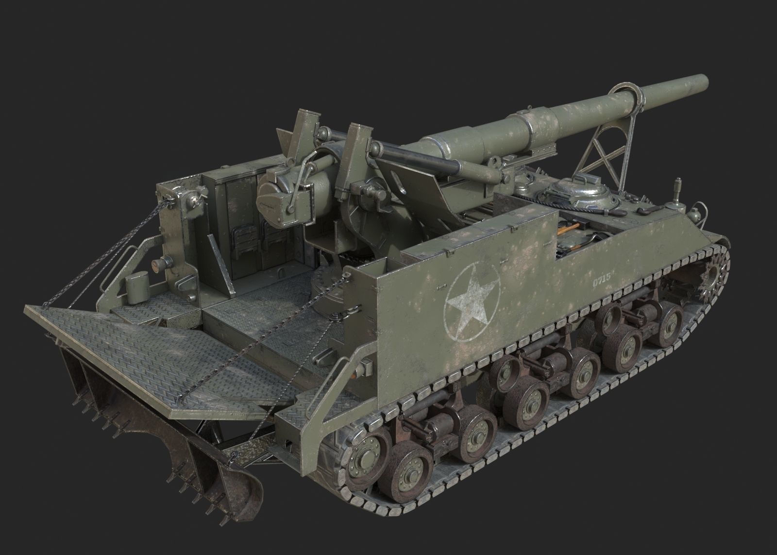 3D model US Army M40 Big Shot Long Tom 155mm self-propelled howitzer VR ...