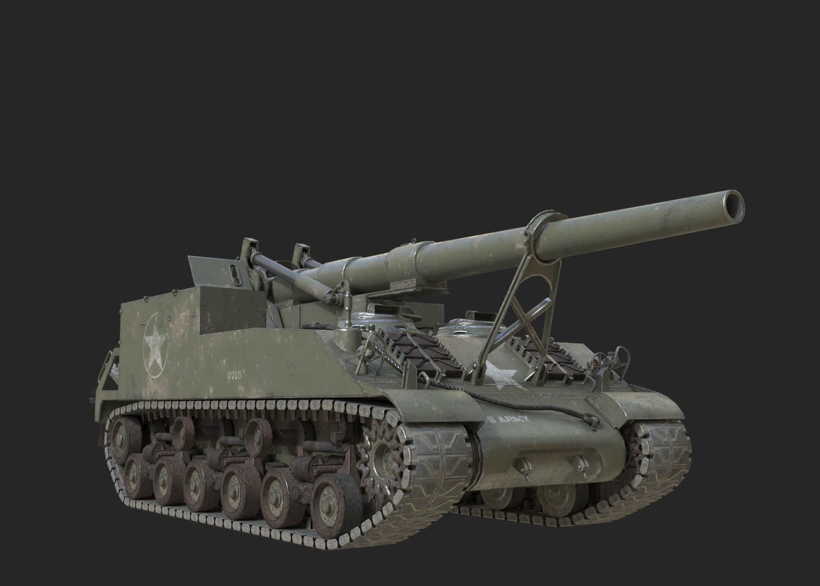 3D model US Army M40 Big Shot Long Tom 155mm self-propelled howitzer VR ...