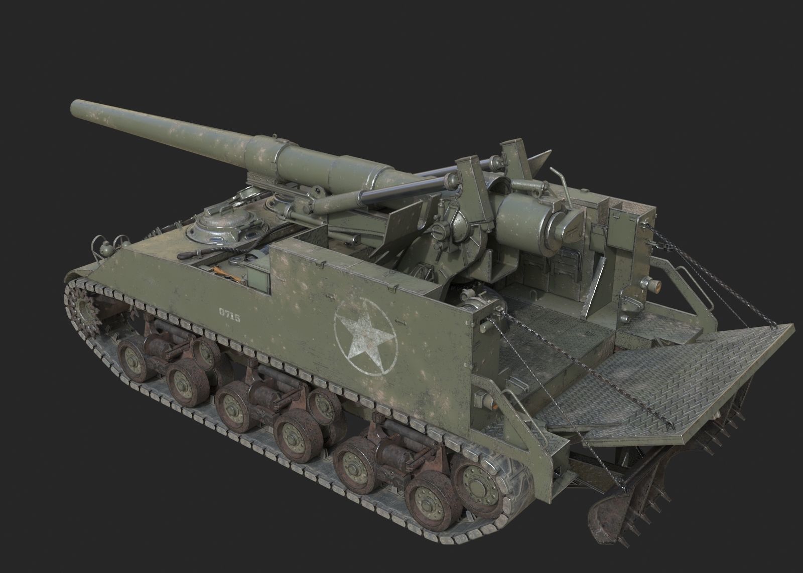 3D model US Army M40 Big Shot Long Tom 155mm self-propelled howitzer VR ...