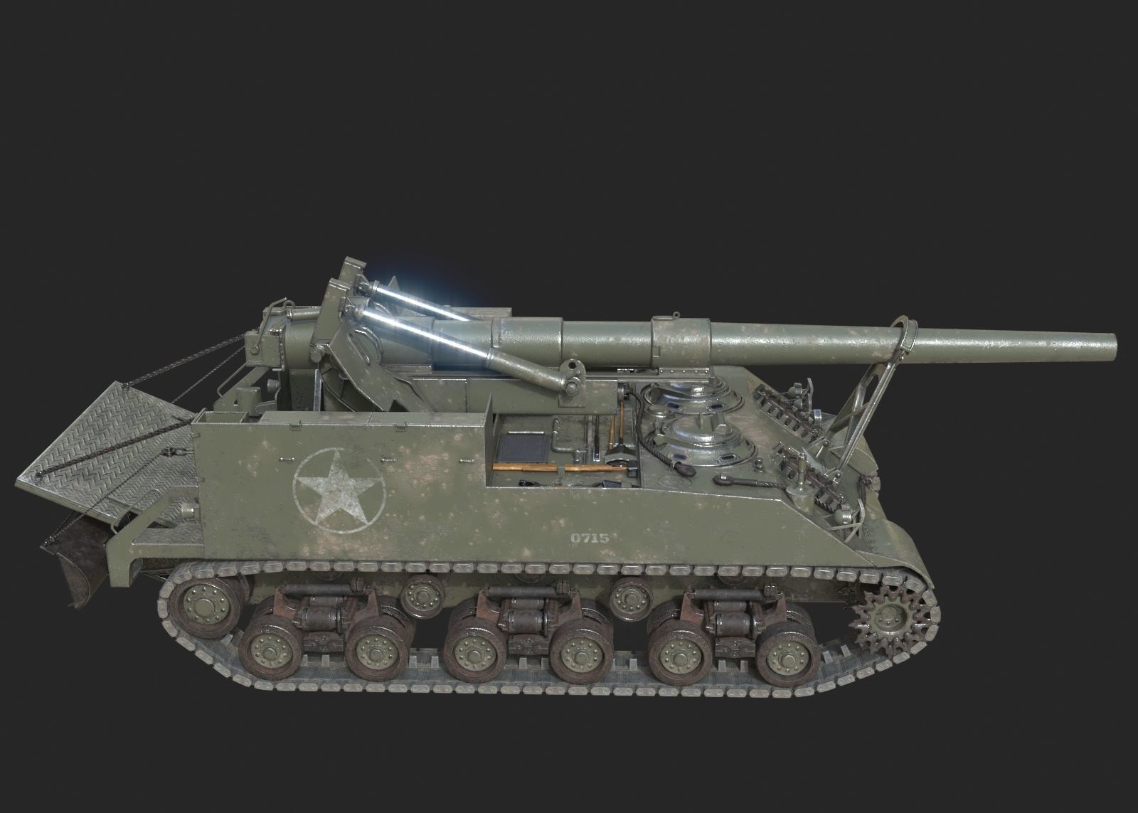 3D model US Army M40 Big Shot Long Tom 155mm self-propelled howitzer VR ...