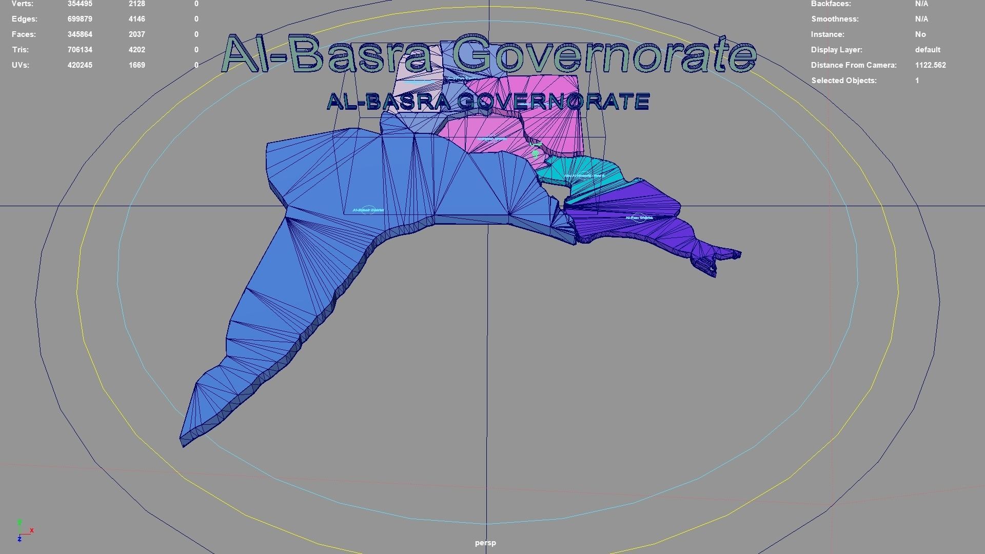 Al Basra Governorate Iraq map region geography political 3D model ...