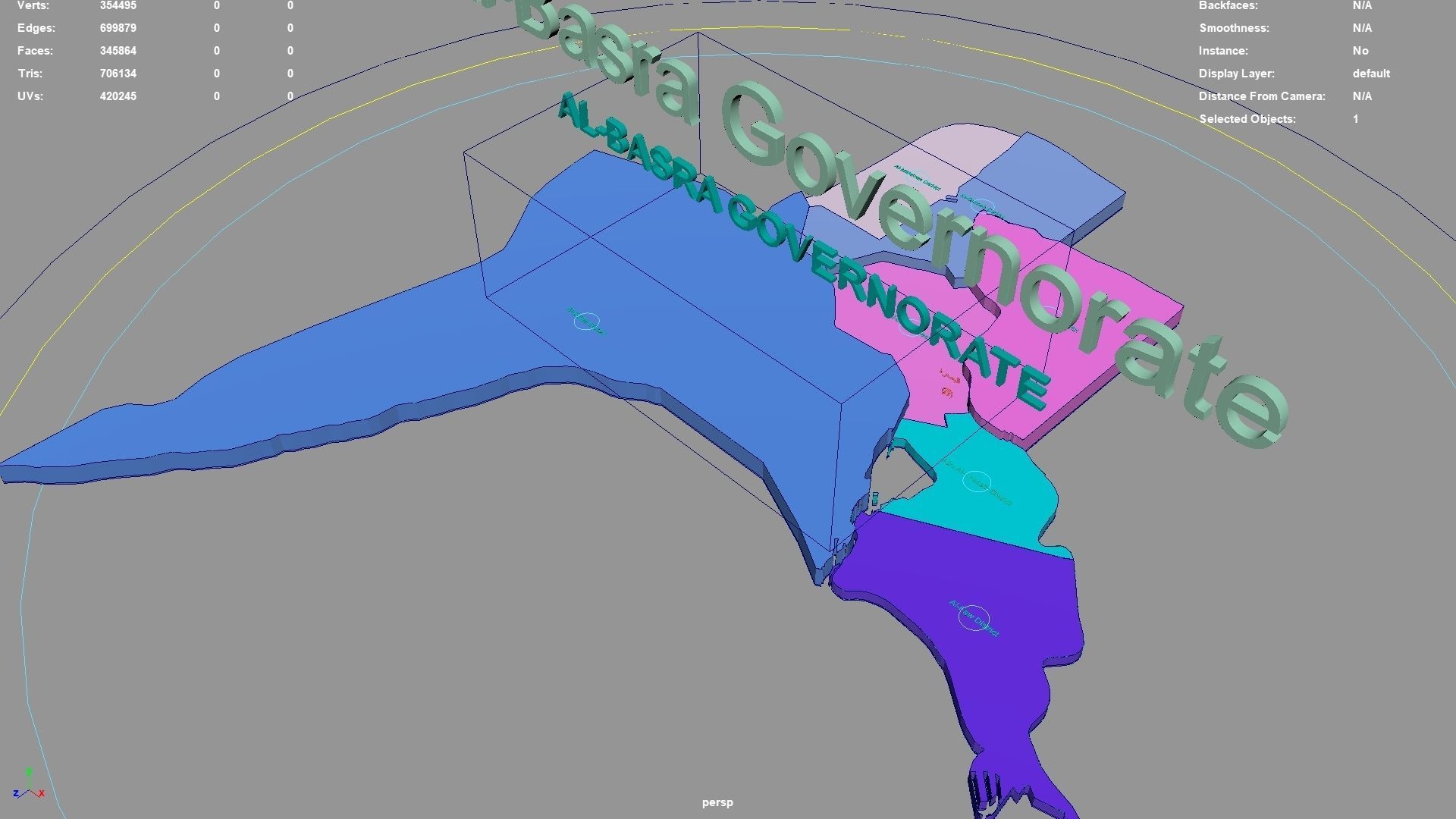 Al Basra Governorate Iraq map region geography political 3D model ...