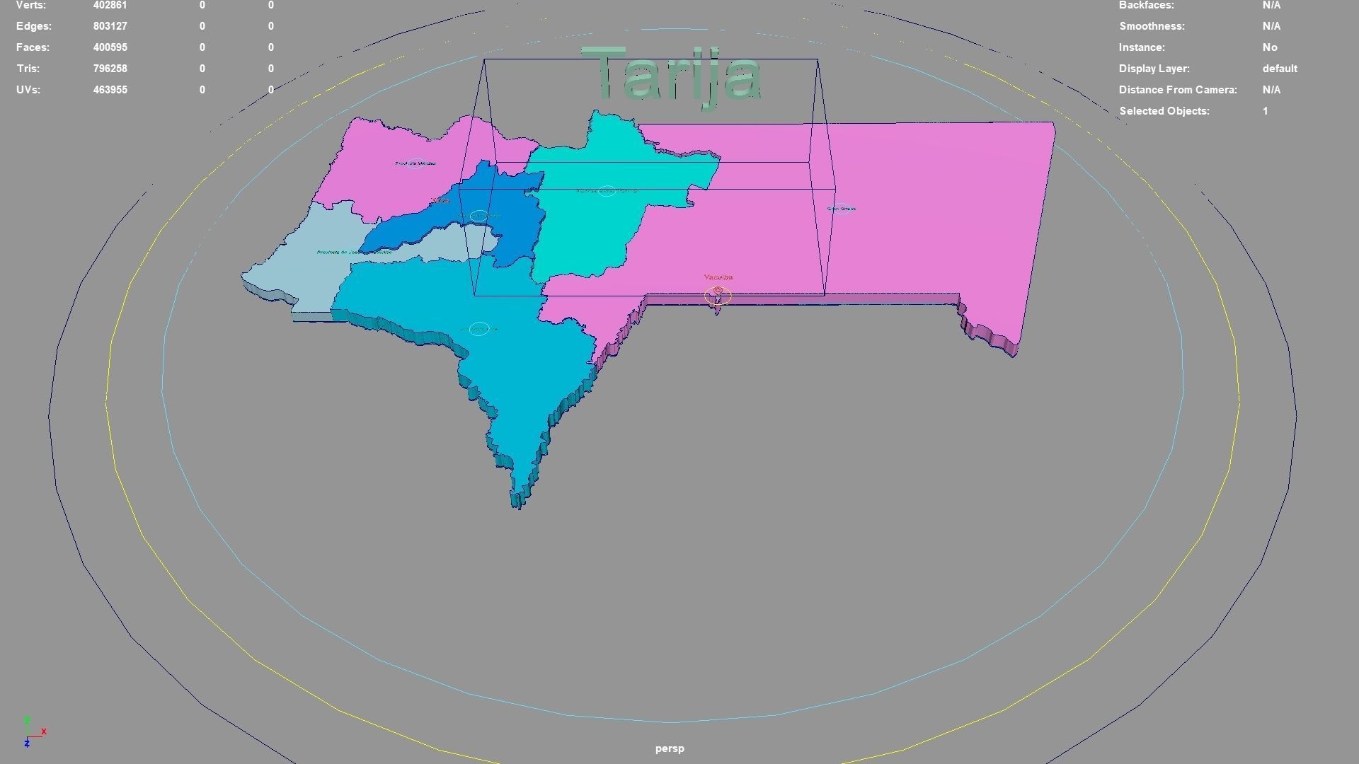 Tarija Bolivia map region geography political geographic 3D model ...