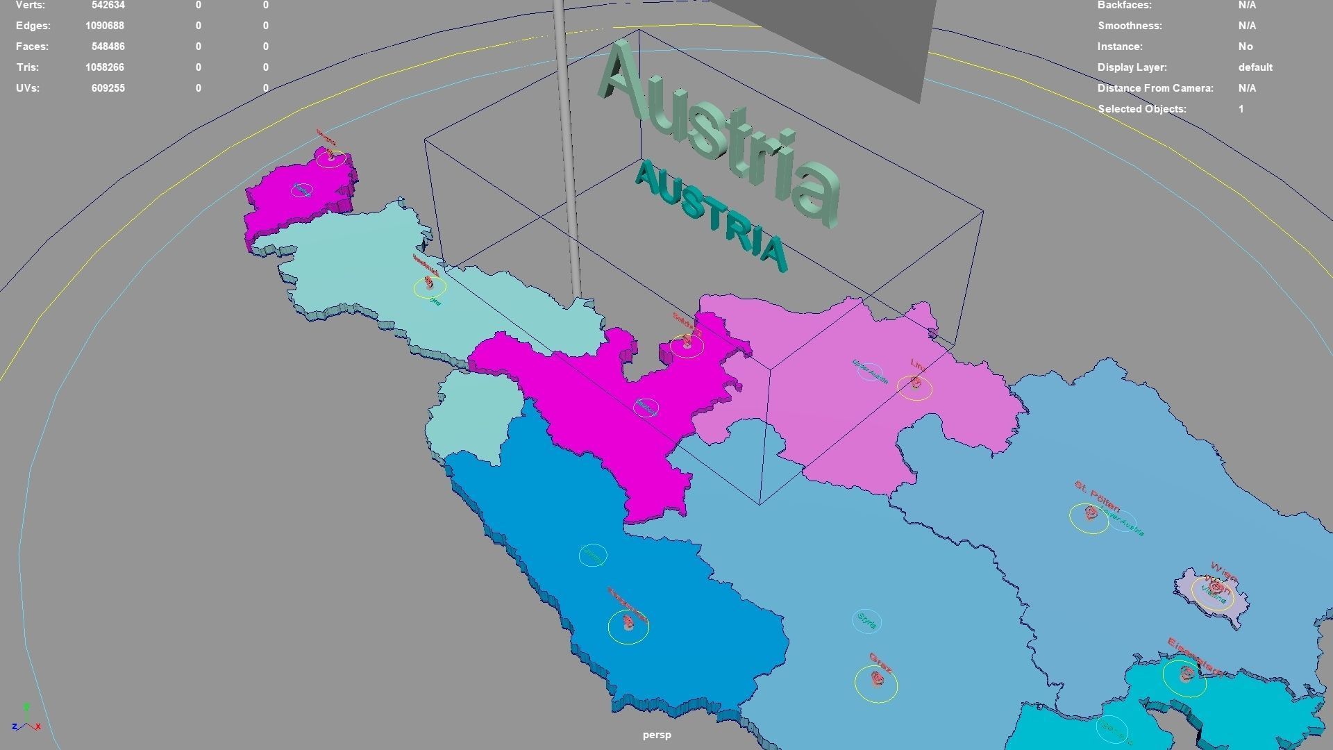 Austria map region geography political geographic administrative 3D ...