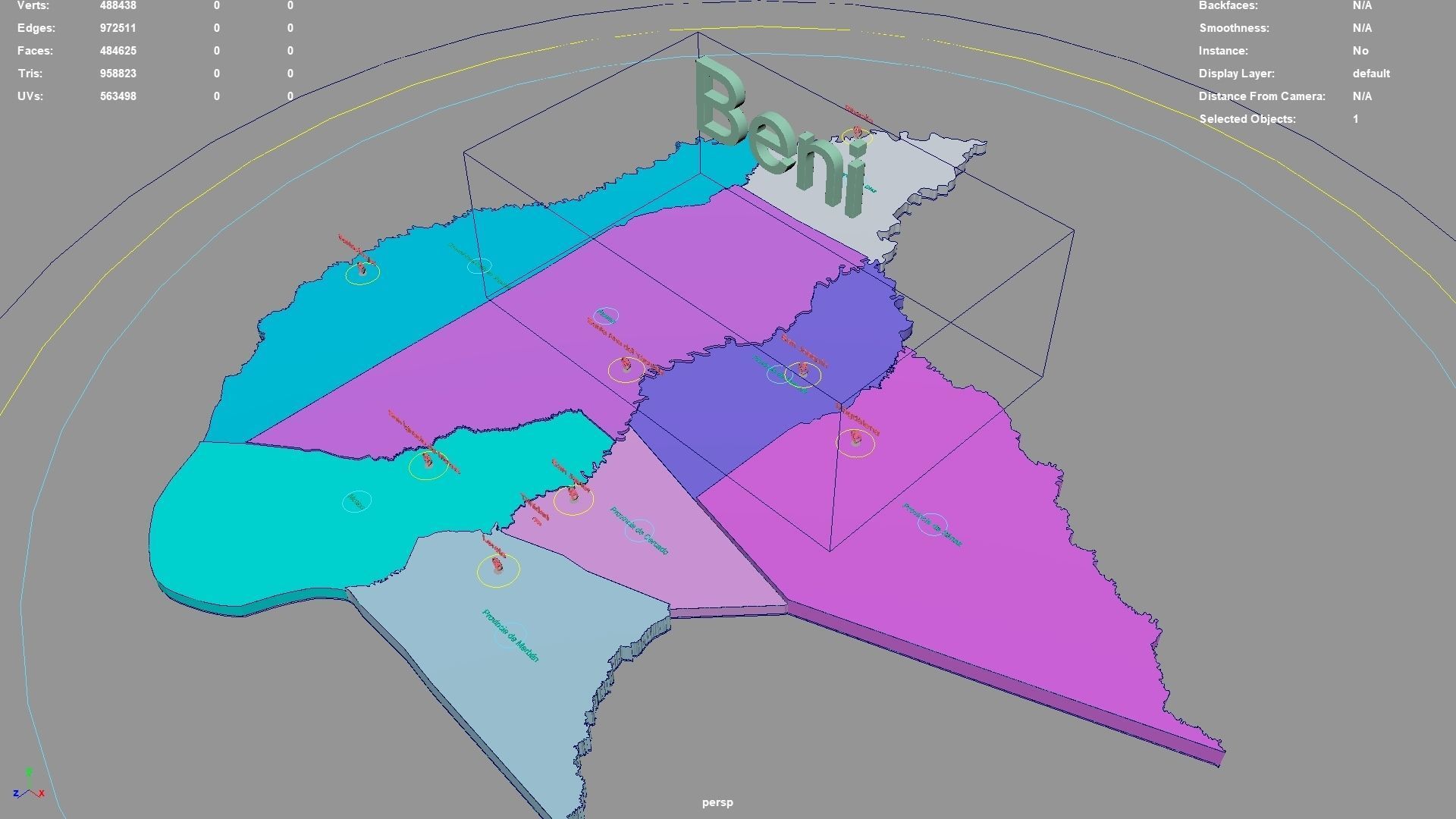 Beni Bolivia map region geography political geographic 3D model rigged ...