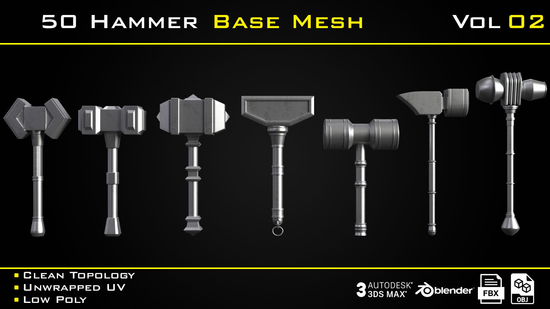 3D model 50 Hammer BASE MESH - VOL 02 Game Ready VR / AR / low-poly ...