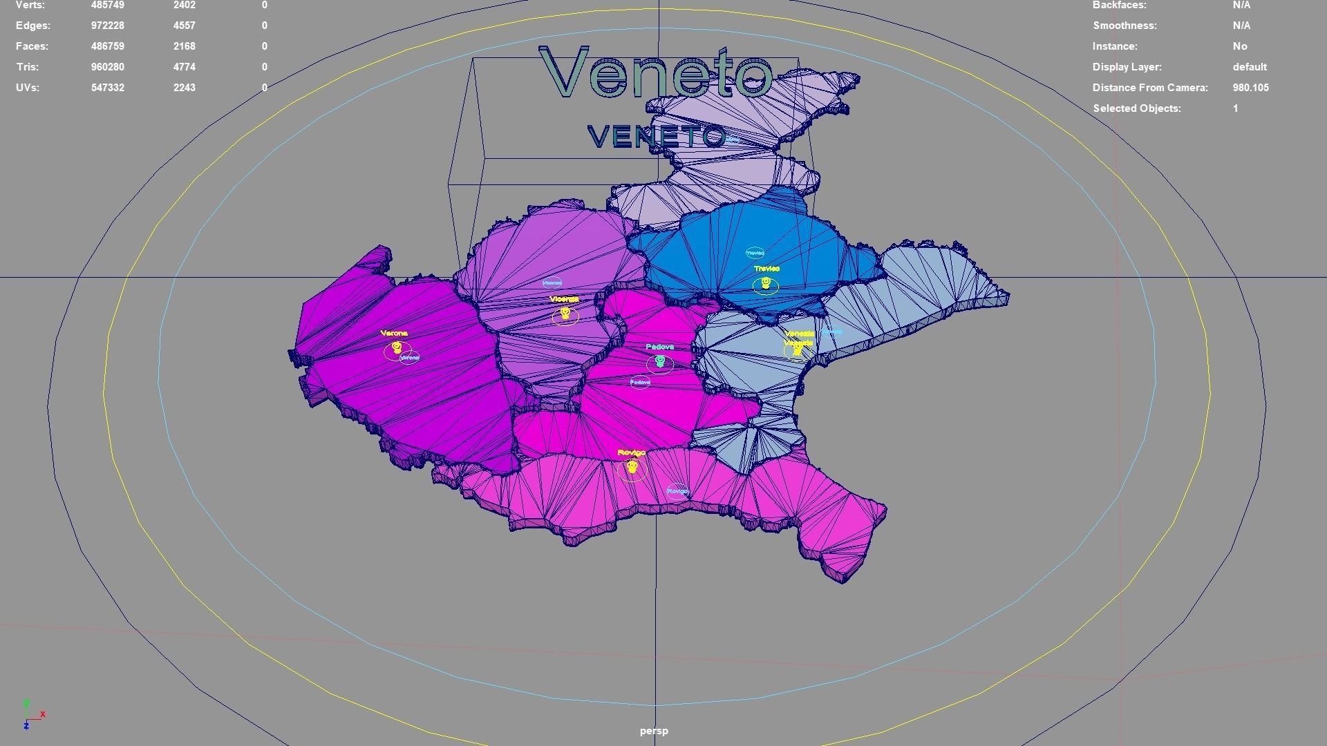 Veneto Italy map region geography political geographic 3D model rigged ...
