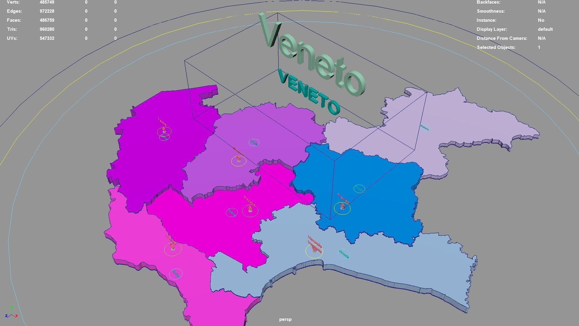 Veneto Italy map region geography political geographic 3D model rigged ...