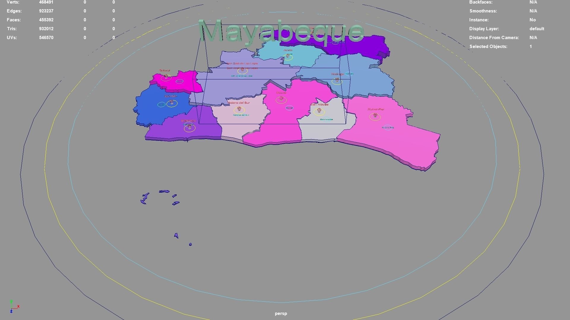 Mayabeque Cuba map region geography political geographic 3D model ...