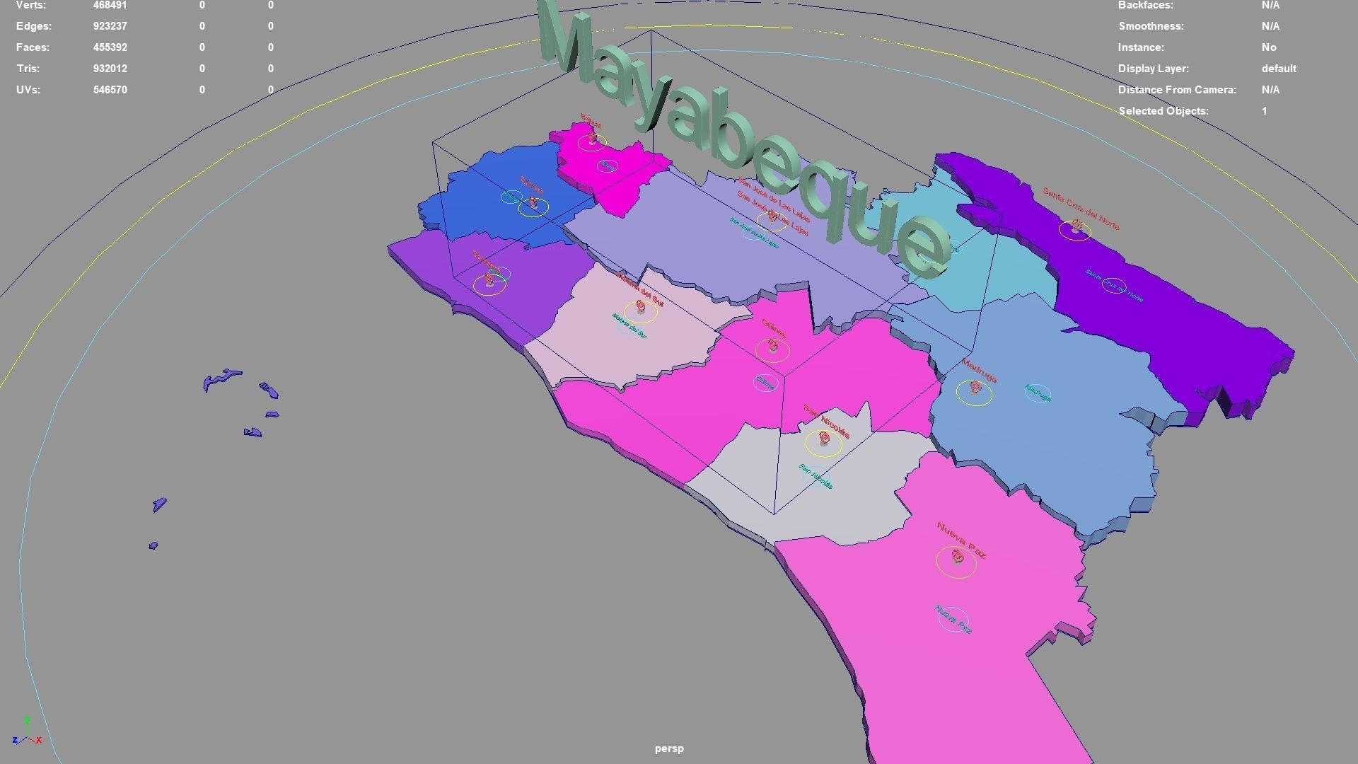 Mayabeque Cuba map region geography political geographic 3D model ...