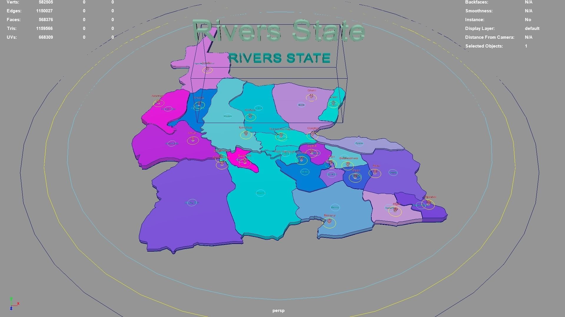 Rivers State Nigeria map region geography political geographic 3D model ...