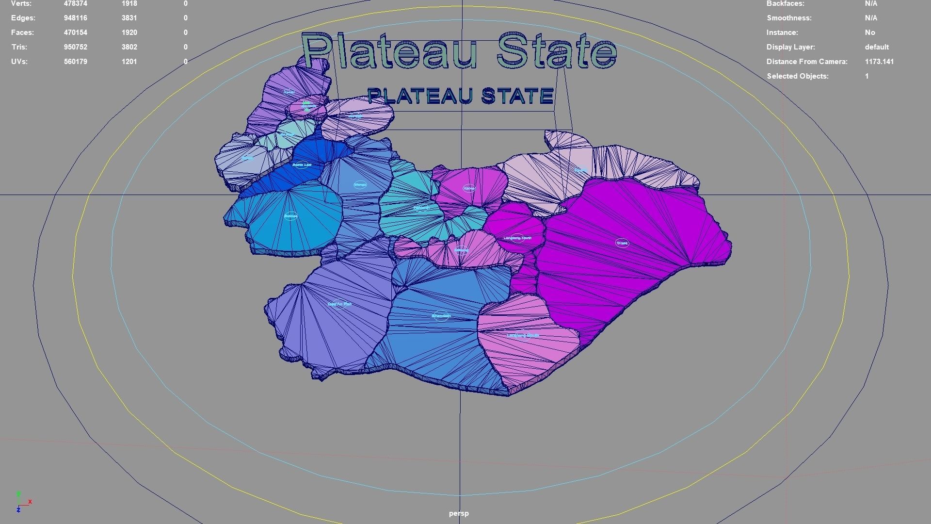 Plateau State Nigeria map region geography political geographic 3D ...