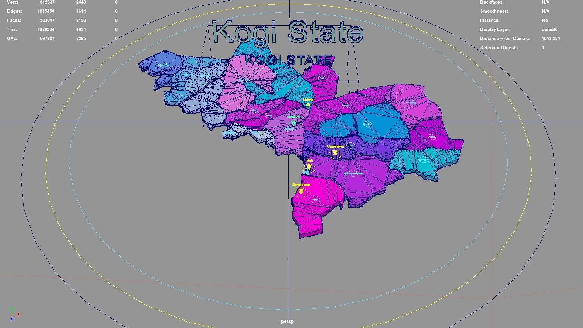 Kogi State Nigeria map region geography political geographic 3D model ...