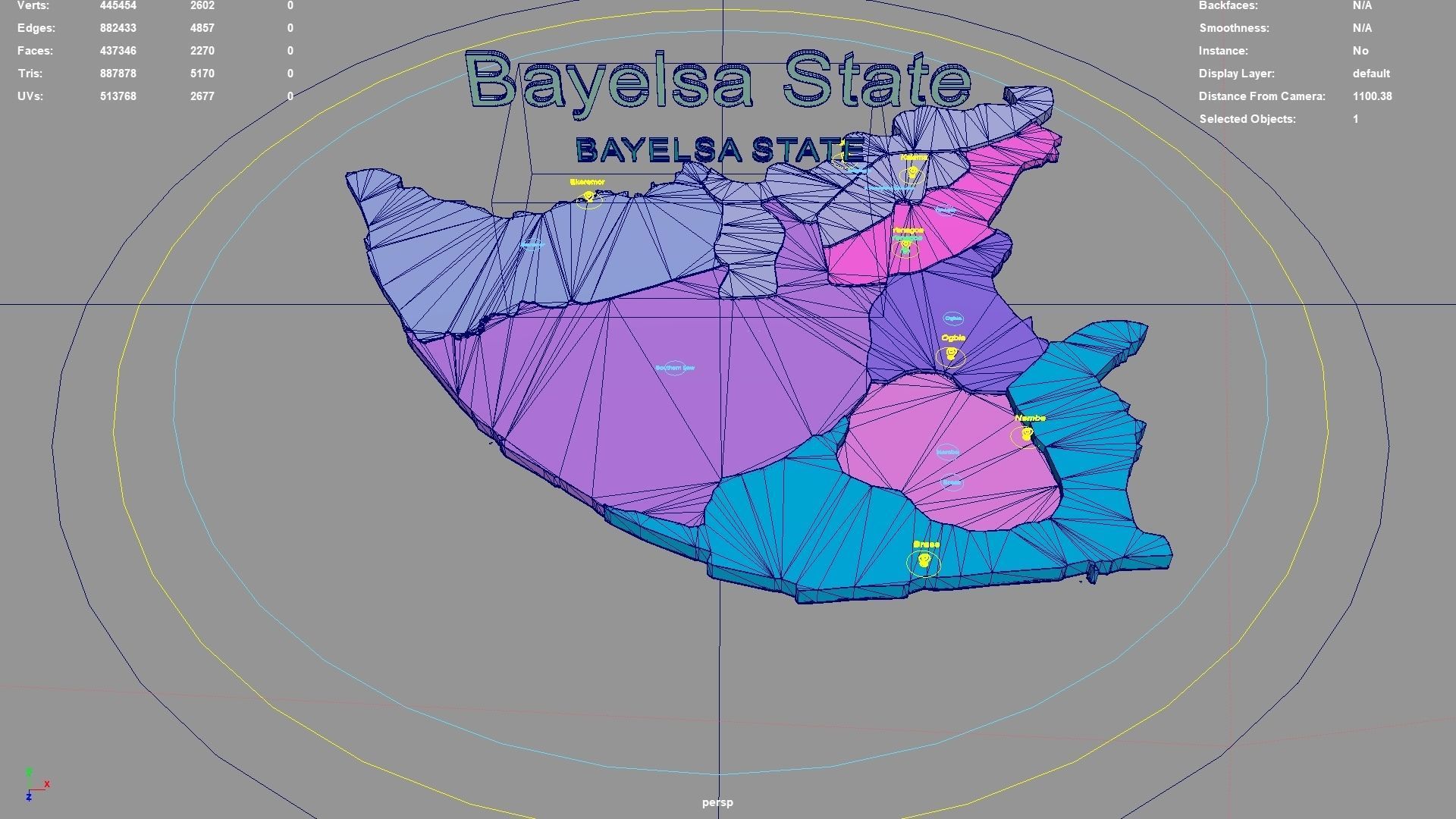 Bayelsa State Nigeria map region geography political geographic 3D ...