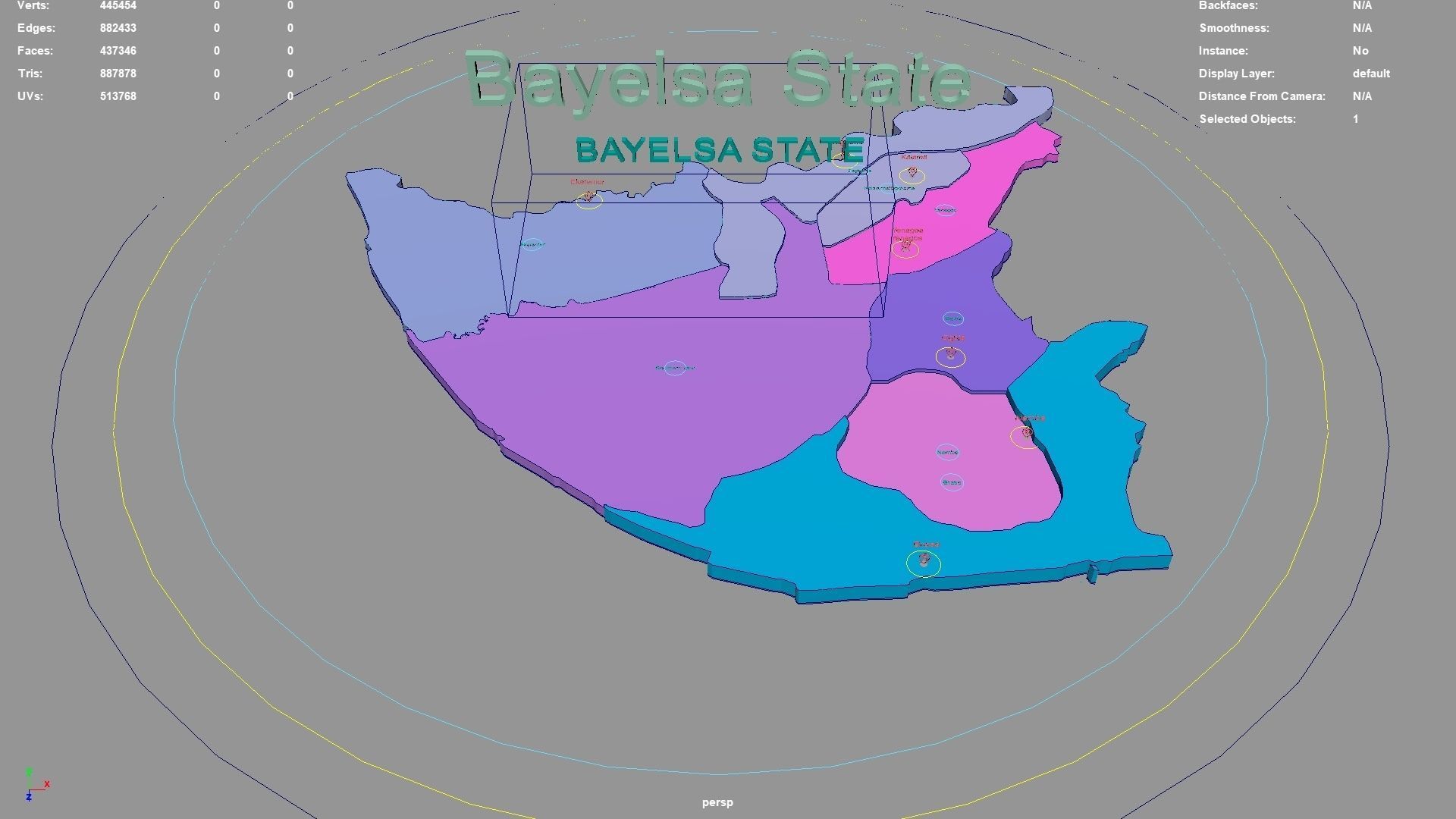 Bayelsa State Nigeria map region geography political geographic 3D ...