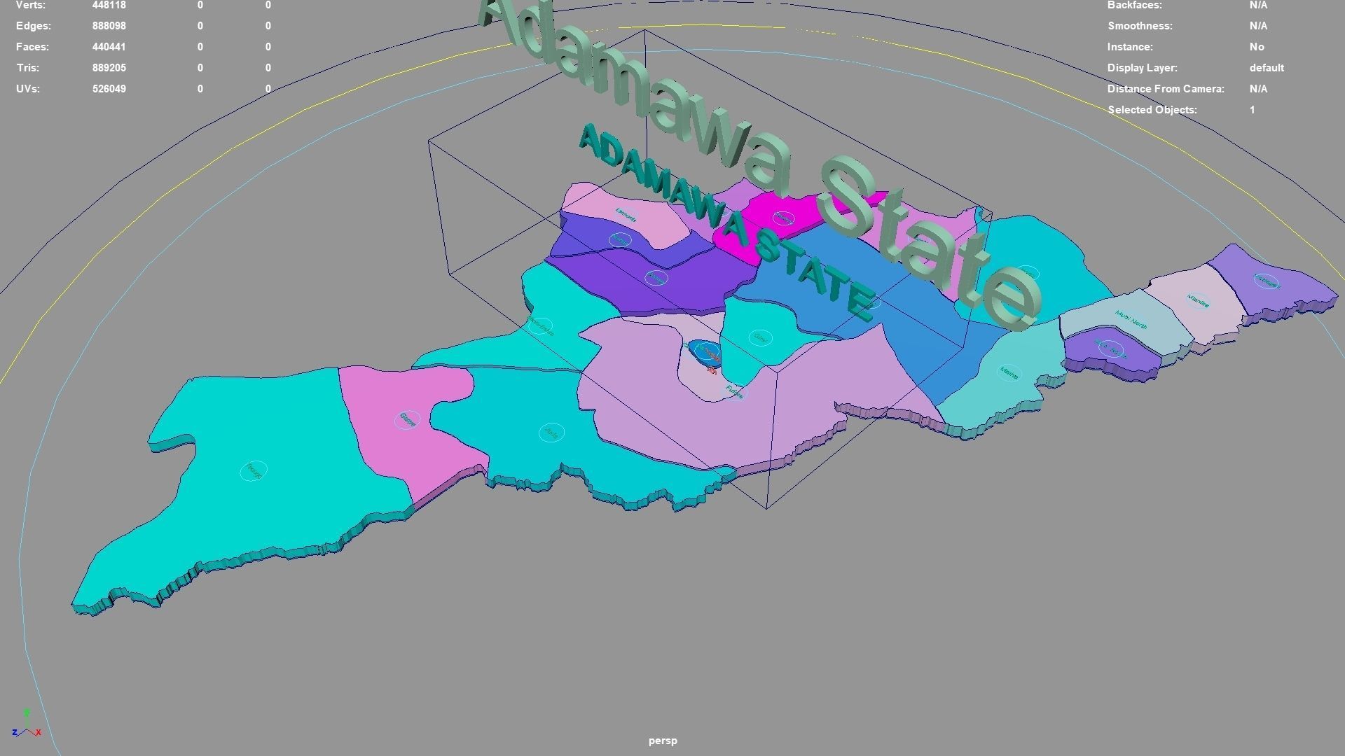 Adamawa State Nigeria map region geography political geographic 3D ...