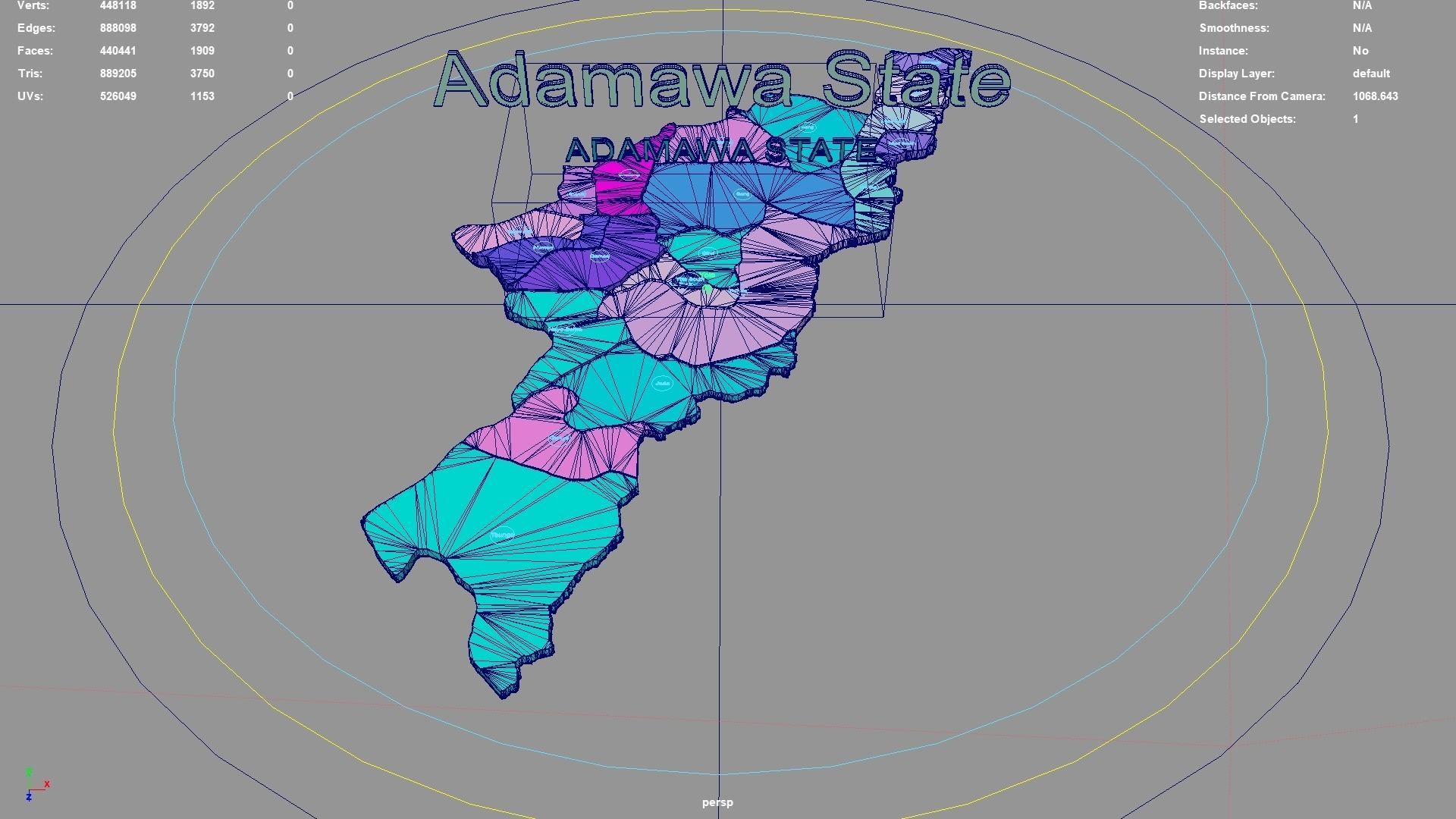 Adamawa State Nigeria map region geography political geographic 3D ...