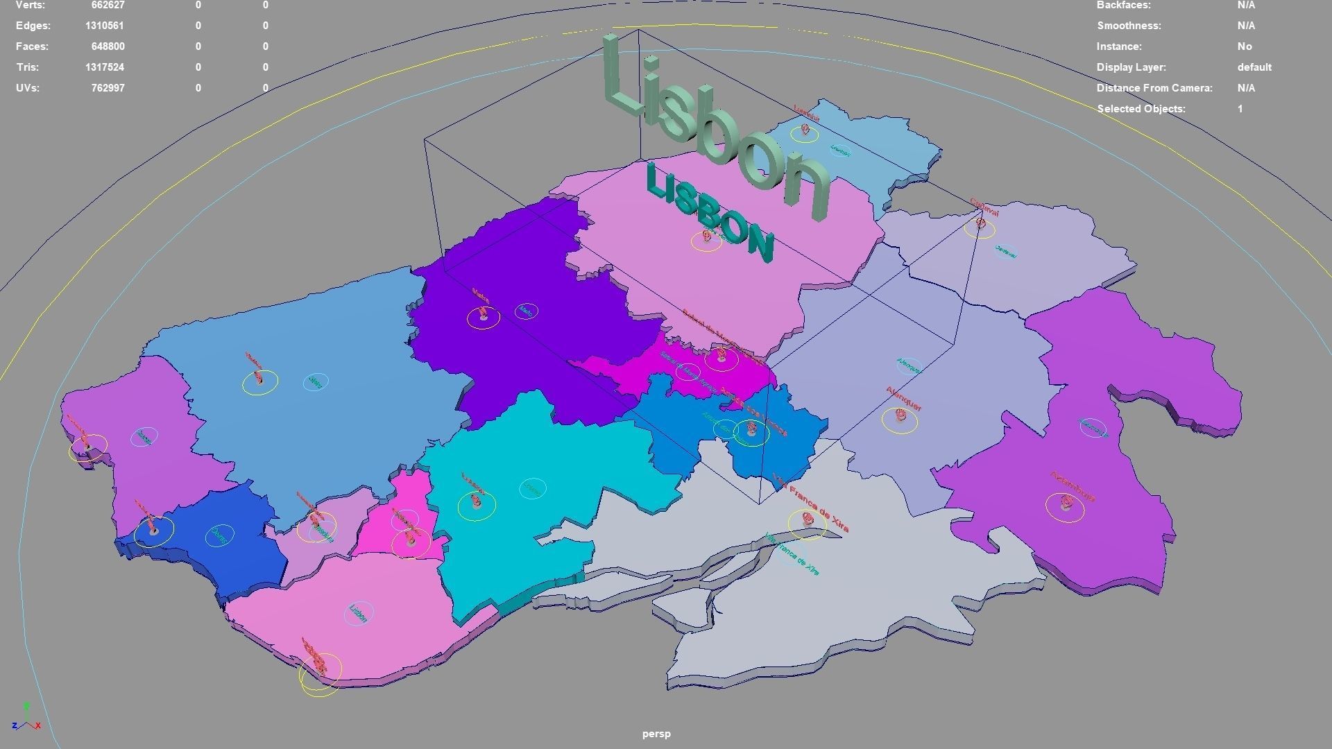 Lisbon Portugal map region geography political geographic 3D model ...